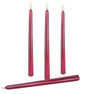 taper candles, dripless smokeless long tall tapered candle, red glossy metal style 10 inch set of 4 taper candles for wedding advent home decor dinner christmas