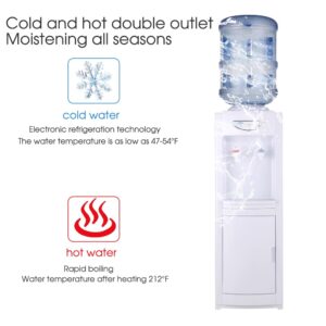 5 Gallon Water Ccooler Dispenser，Top-Loading Water Cooler 2 Temperatures with Hot and Cold Spouts Children Safety Lock and Storage Cabinet for Home Office (White)