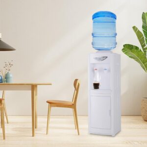 5 Gallon Water Ccooler Dispenser，Top-Loading Water Cooler 2 Temperatures with Hot and Cold Spouts Children Safety Lock and Storage Cabinet for Home Office (White)