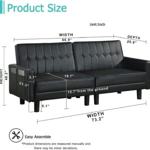 OQQOEE Convertible Sofa Faux Leather Futon Sofa Bed Adjustable Upholstered Sofa Couch Folding Lounge Loveseat with Side Pockets for Living Room,Bed Room