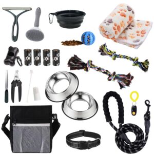 pupluxe puppy starter kit | black 22 piece puppy kit great for dog training kit | a great welcome puppy gift | new puppy kit great for first time owners and experience owners | new dog bundle