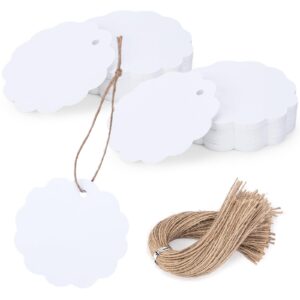 sallyfashion 100pcs white paper tags with string, round circle gift tags with string blank hang tags for clothing price gift cupcake tags