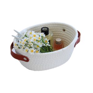 kamuavni woven basket storage bins for bathroom small toilet paper holder basket baby nursry basket with handles for toys boho decor basket for plants 9.1x7.1x4 inch-white