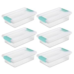 iffany small clip box clear storage tote container with latching lid, 6 pack