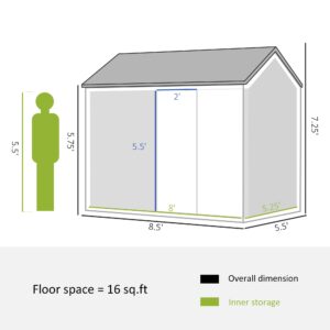 Outsunny 8' x 6' Outdoor Storage Shed, Metal Garden Shed with Window & Double Lockable Door, Outdoor Tool Shed Storage with Sloped Roof for Backyard, Patio, Garage, Lawn, Gray