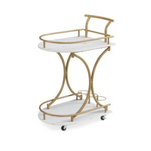 join iron gold bar cart, 2-tier home bar serving cart with wheels, wine rack & glass holder, mobile beverage cart for kitchen, dining room, and living room (gold2)