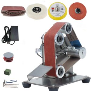 electric mini belt sander polishing-grinding sharpener, 13 x 1.2inch power 7 adjustable speed multifunctional mini bench belt grinder kit for metal knife wood polishing