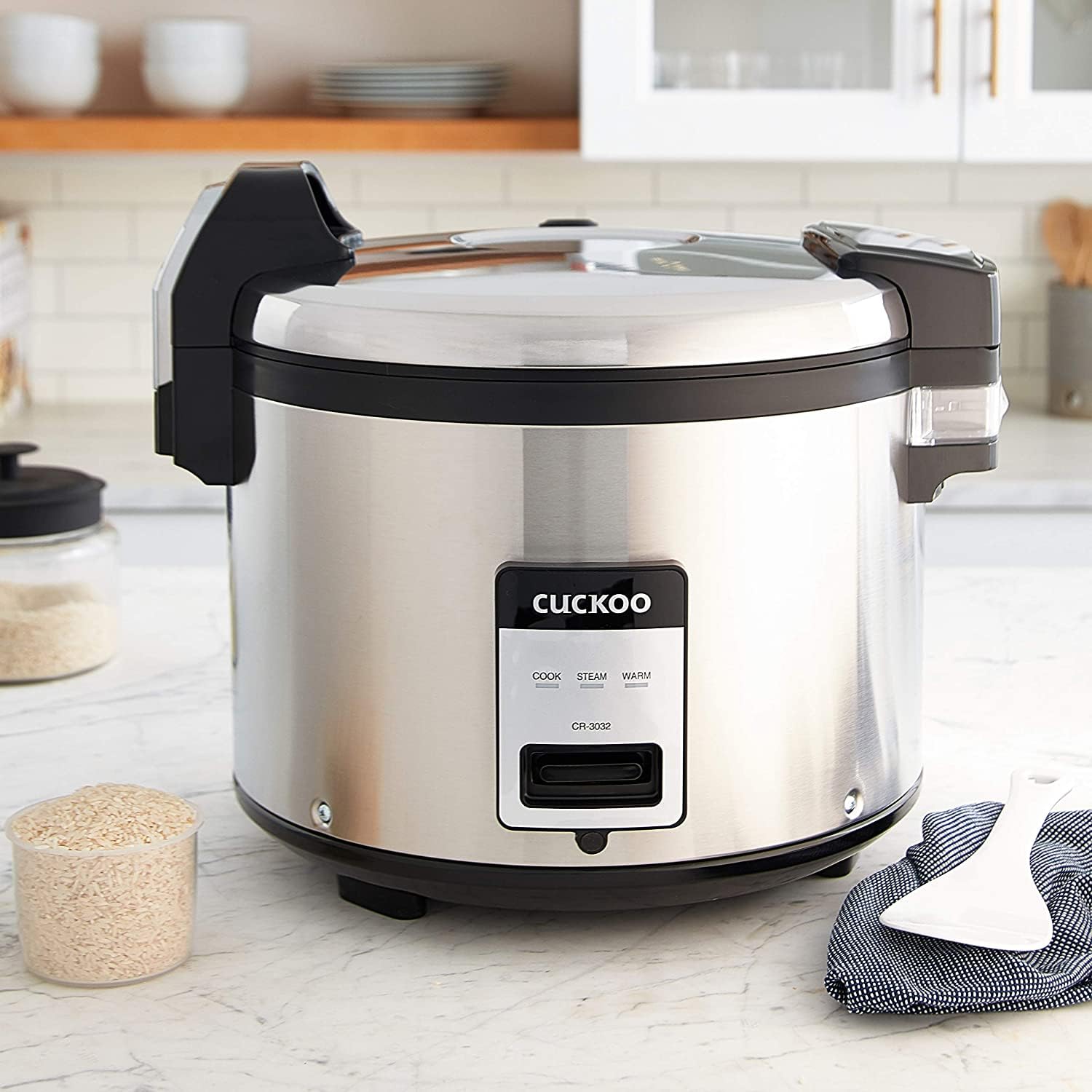 CUCKOO CR-3055 30-Cup (Uncooked) / 60-Cup (Cooked) Large Capacity Commercial Rice Cooker & Warmer with Nonstick Inner Pot, Switch Press (Silver/Black)