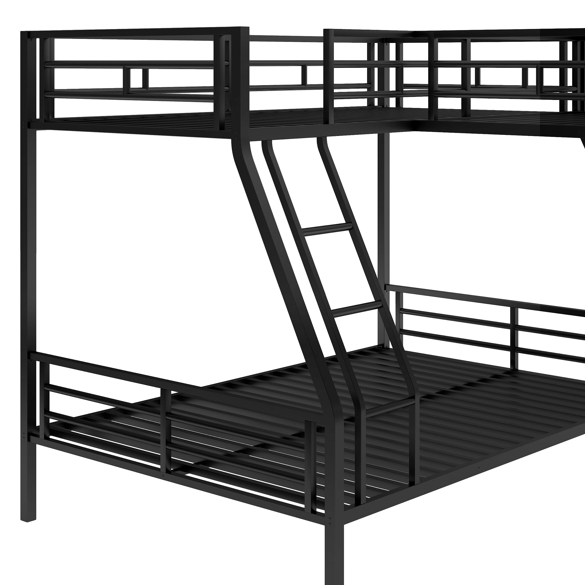 SOFTSEA Triple Bunk Bed with Desk, Heavy Duty Metal Bunk Bed Frame with Guardrails and Ladder, L Shaped Triple Bunk Bed for 3, No Box Spring Needed, Noise-Free, Twin Over Twin Over Full, Black