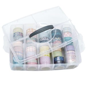 Homsewit Adjustable Washi Tape Box, Stackable Craft Storage, with 30 Compartments, Arts and Craft, Ribbons Finger Safty Dispenser (Transparent)