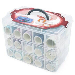 homsewit adjustable washi tape box, stackable craft storage, with 30 compartments, arts and craft, ribbons finger safty dispenser (transparent)