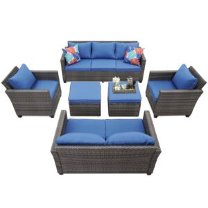 wonlink patio furniture set, all weather sectional outdoor furniture conversation sets, pe rattan wicker sofa set (navy blue, 6 pieces)