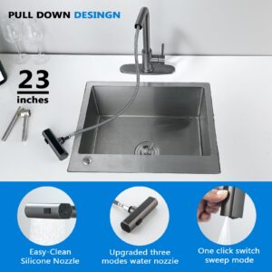 TRIPHIL Waterfall Kitchen Faucet with Pull Down Sprayer,Kitchen Faucets with Sprayer 3-Mode,360° Swivel Single Handle Kitchen Sink Faucet,grifos para fregaderos de cocina for RV,Outdoor,Gun Grey