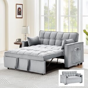 calabash 3 in 1 sleeper sofa couch bed, small tufted velvet convertible loveseat futon sofa w/pullout bed, adjustable backrest, pillows, multi-pockets for living room apartment