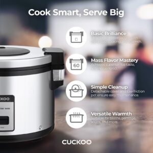 CUCKOO CR-3055 30-Cup (Uncooked) / 60-Cup (Cooked) Large Capacity Commercial Rice Cooker & Warmer with Nonstick Inner Pot, Switch Press (Silver/Black)