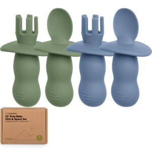 keababies 4-pack silicone baby spoons and forks set - baby spoon self feeding, blw baby utensils 6-12 months, baby led weaning feeding spoon, teething infant baby first food training pre spoon(slate)