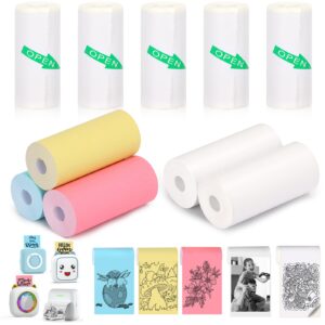 huijutchen 10 rolls thermal mini printer paper for inkless mini printer, 5 rolls thermal sticky paper & 5 rolls thermal plain paper, 57x25mm, for notes journal memo photo study