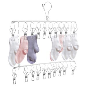 zenquark stainless steel sock drying rack, 2 layers swivel hook wind-proof sock hanger rack, air drying rack with 20 clips for socks underwear knickers shoe insoles baby clothes gloves