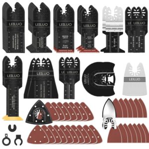 leiluo 116 pcs multitool blade kits cutting and sandpaper oscillating tool accessories universal oscillating saw blades with storage bag compatible with dewalt makita dremel and more