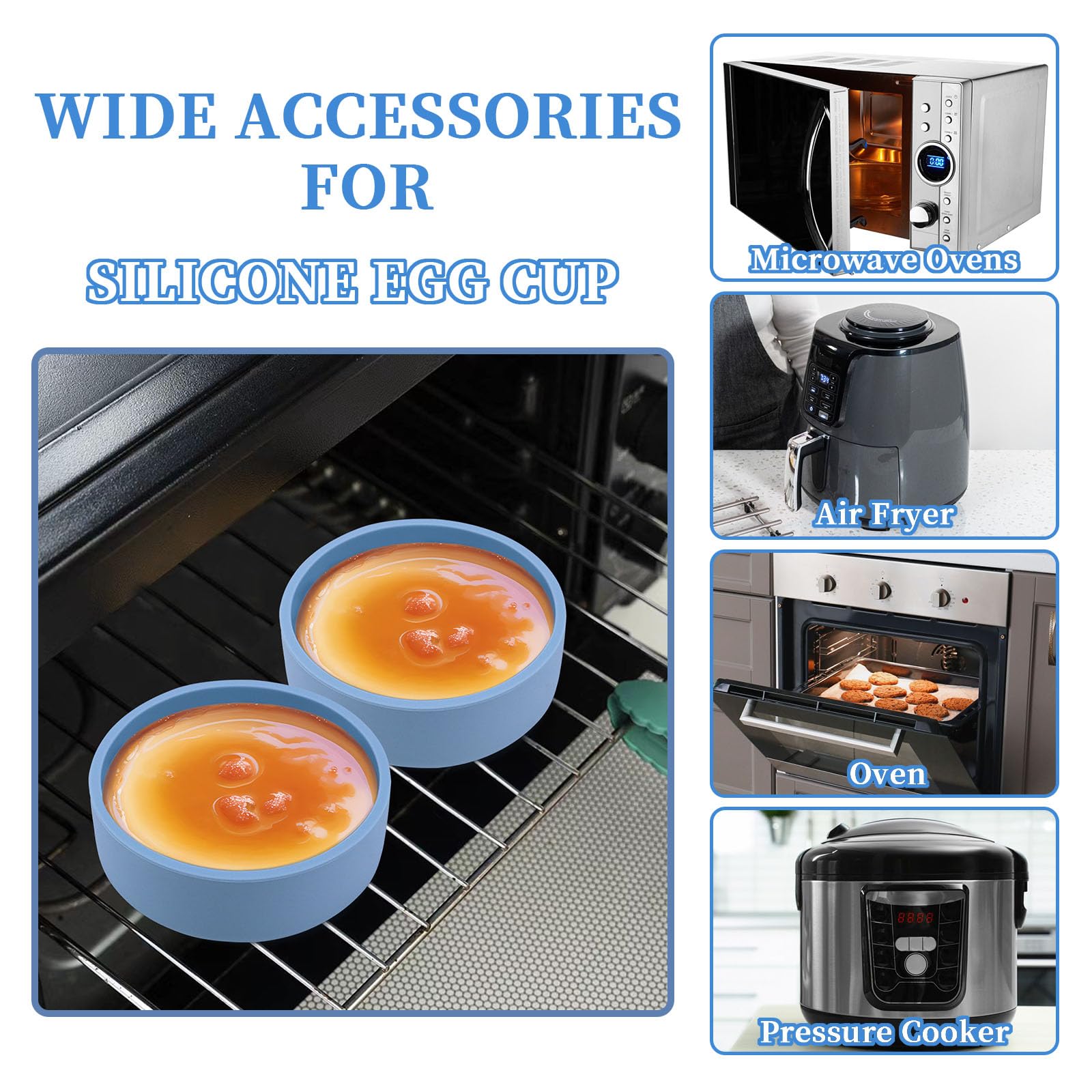 Modixun 4pcs Silicone Microwave Egg Cooker, Microwave Egg Poacher, Nonstick Poached Egg Maker Air Fryer Egg Mold for Breakfast Sandwiches Egg Bites