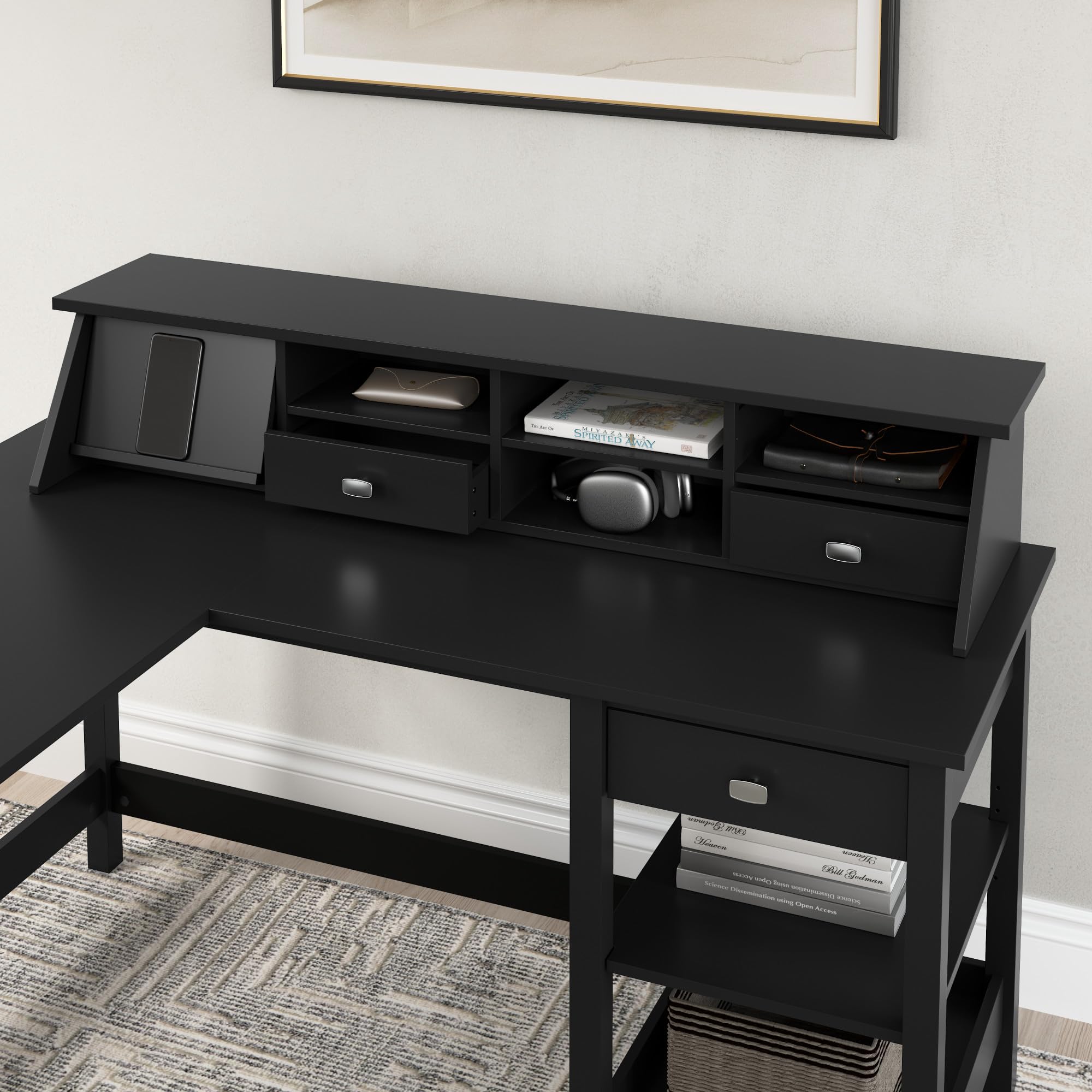 Bush Furniture Broadview Desktop Organizer in Classic Black | Storage for Home Office Workspace