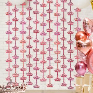 menstarsi pink party decorations, 2 pack queen crown shaped backdrop, 3.3x6.6 ft foil fringe curtains photo booth props for birthday, girls princess bridal baby shower engagement wedding party decor