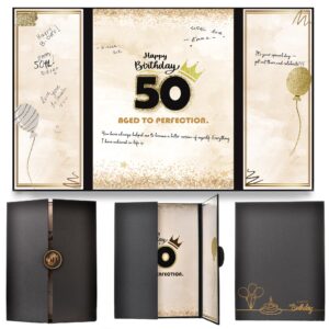 doubleshoot 50th birthday guest book alternative black gold party decorations for men 12"x18" - 50 years sign in poster card gift - fifty party signature book keepsake - table centerpiece decor