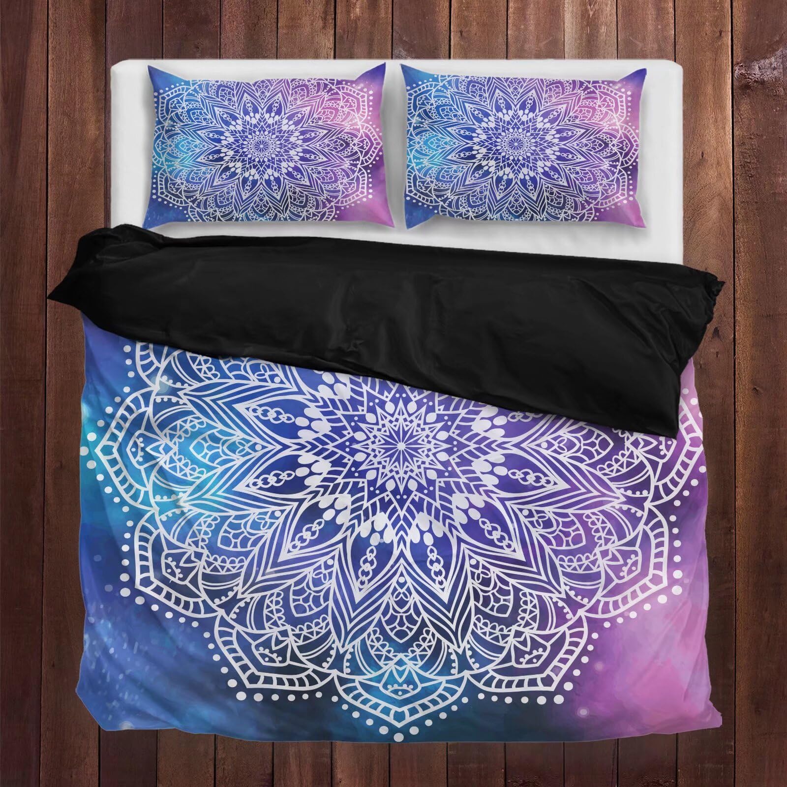 gearider 3Pcs Dreamy Mandala Floral Bohemian Duvet Cover for Teens Girls Adults Galaxy Comforter Cover Set (Mandala-Purple, King)