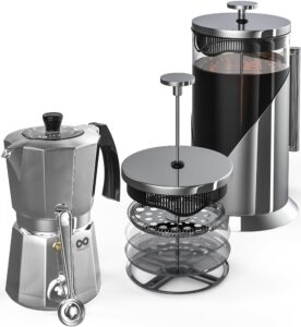 cafe du chateau french press & espresso maker - elevate your coffee experience with 4-level filtration, bpa-free glass, and transparent lid brilliance - perfect coffee & tea & espresso