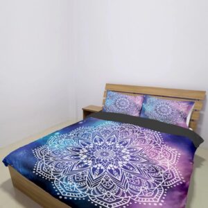 gearider 3Pcs Dreamy Mandala Floral Bohemian Duvet Cover for Teens Girls Adults Galaxy Comforter Cover Set (Mandala-Purple, King)