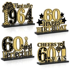 4 pcs 60th birthday table decorations vintage 1964 black gold birthday party centerpieces aged to perfection 60th birthday decorations cheers to 60 years table topper wooden decor for men 60 years old