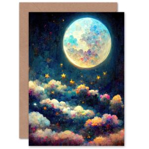 artery8 magical full moon stars for him or her man woman birthday thank you congratulations blank art greeting card