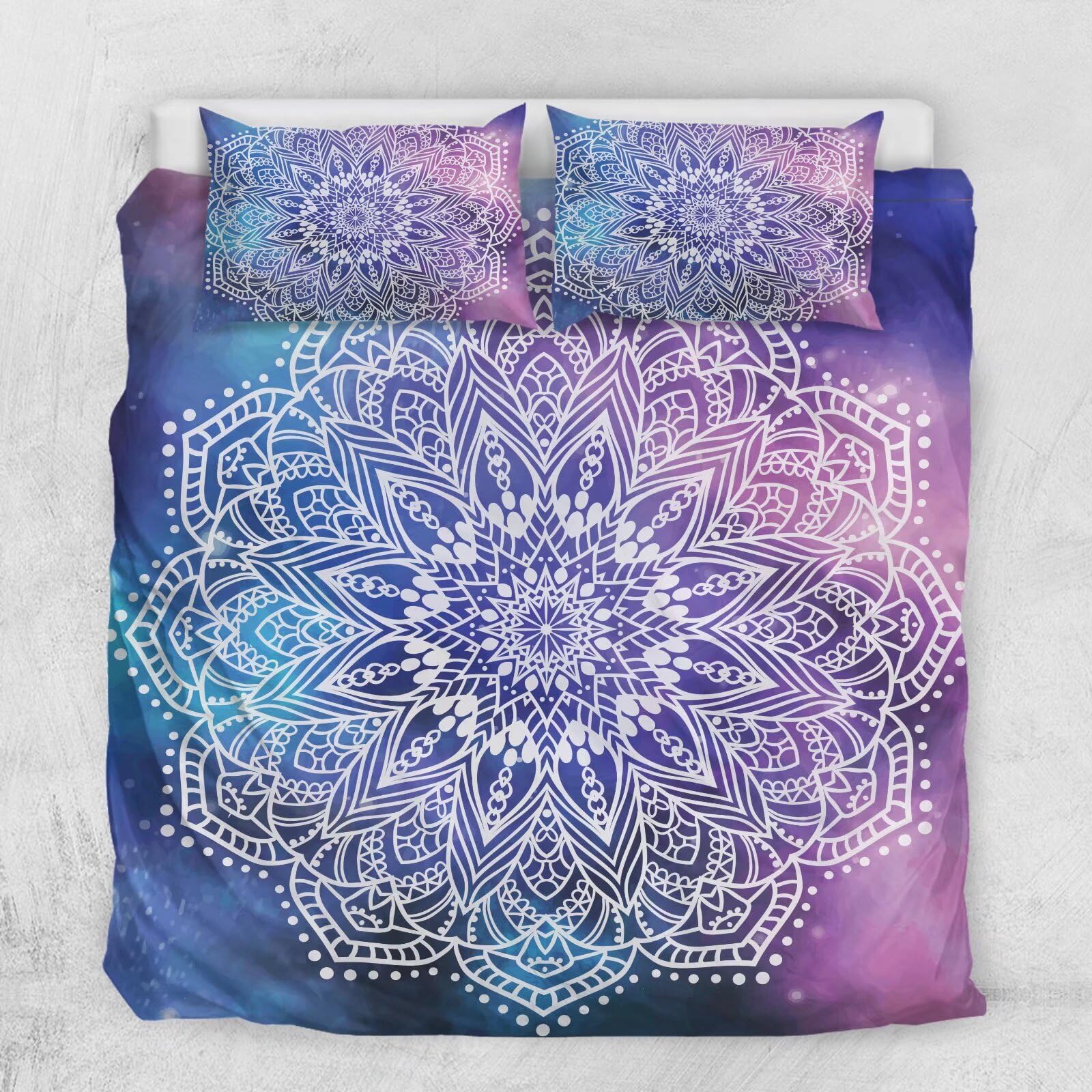 gearider 3Pcs Dreamy Mandala Floral Bohemian Duvet Cover for Teens Girls Adults Galaxy Comforter Cover Set (Mandala-Purple, King)