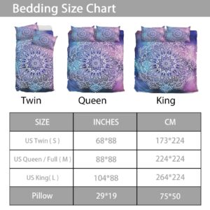 gearider 3Pcs Dreamy Mandala Floral Bohemian Duvet Cover for Teens Girls Adults Galaxy Comforter Cover Set (Mandala-Purple, King)