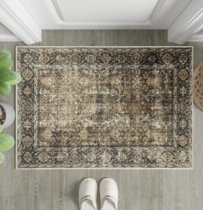 purecozy brown entryway rug 2x3 vintage area rug indoor kitchen washable door mat living room carpet tribal distressed rug retro accent throw rug for office dining room bathroom faux wool