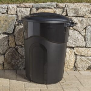 ItgRL 32 Gallon Heavy Duty Plastic Garbage Can, Included Lid, Indoor/Outdoor, Black