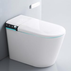 smart toilet with auto open/close lid, bidet toilet pump-assisted, blackout flush, heated seat, dual auto flush, warm water, foot sensor operation, tankless elongated toilets with led display