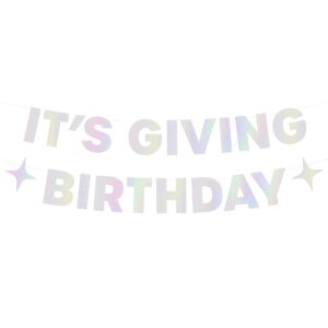 xo, fetti it's giving birthday sparkle iridescent foil banner - 3 ft. | fun birthday party decorations, 21st bday supplies, hbd, sweet 16, cute girl gift, photobooth backdrop