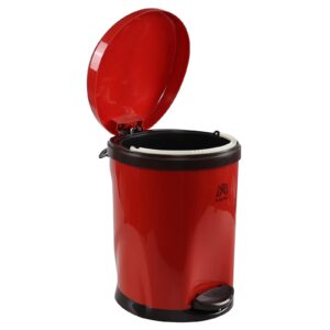 eudokkyna 3 gallons plastic step pedal garbage can, bathroom trash can with lid (red)