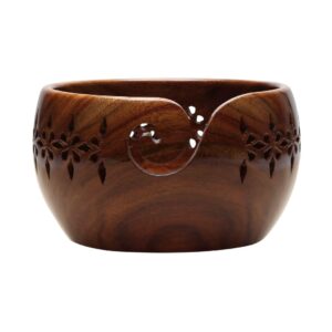 vriksha kraft wooden yarn ball holder – large yarn bowl for crocheting (7x4) – crochet bowl with carved holes – handmade knitting storage bowl – crafting gifts for women and wife