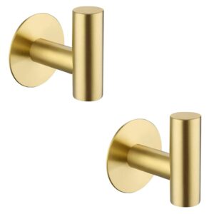 deriq adhesive hooks sus304 stainless steel towel hooks heavy duty waterproof wall hooks self adhesive coat robe towel hooks for bathrooms kitchen hotel wall mounted hooks - 2 pack gold