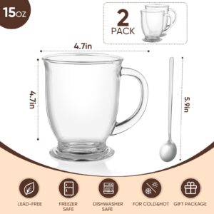 VENVENWEAVS Glass Coffee Mugs Set of 2,15 OZ Lead-free Clear Coffee Mugs For Cappuccino,Latte,Tea,Glass Coffee Cups with handles,Coffee Mugs Gift Set