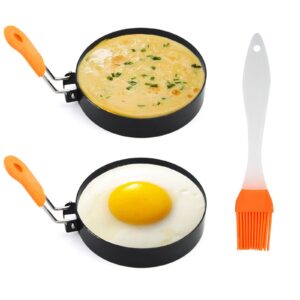 round egg rings for frying eggs, 2 pack 3.5 inches egg ring with silicone handle egg mold for breakfast sandwiches egg mcmuffins non-stick fried egg cooker ring egg shaper for griddle frying pan