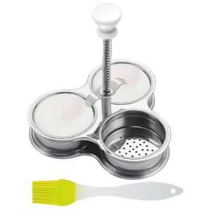 stainless steel egg poacher,3 cups poached egg cooker nonstick poached egg maker egg poacher pan cups round poached egg pan with oil brush for breakfast boiled eggs