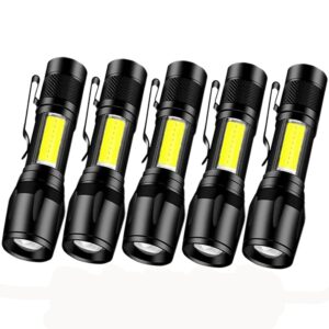 modoao led flashlight portable rechargeable zoom mini flashlight torch lantern 3 modes cob light flashlight for hiking, camping, emergency outdoor use (5 pack)