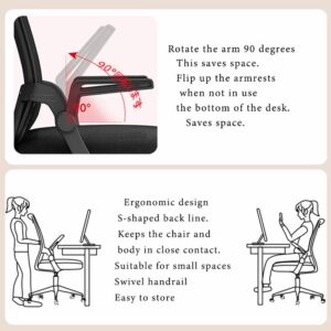 XUEGW Home Office Chair Ergonomic Desk Chair Mesh Computer Chair with Lumbar Support Armrest，Reclining Office Chair Swivel Chair with Flip-up Arms