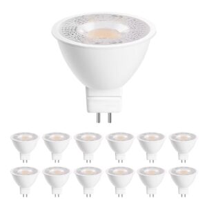 12 pack mr16 gu5.3 led bulb 50w halogen equivalent, 5w 3000k soft white, 450 lumens, 38 degree spot lighting for indoor/outdoor flood track recessed lighting not dimmable ac/dc 12v 24v