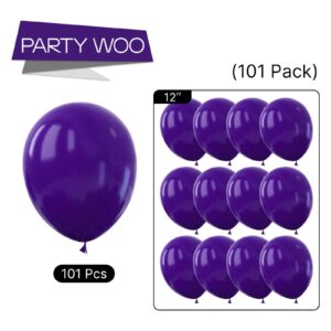 PartyWoo Royal Purple Balloons, 101 pcs 12 Inch Purple Balloons, Dark Purple Balloons for Balloon Garland Balloon Arch as Party Decorations, Wedding Decorations, Baby Shower Decorations, Purple-Y16