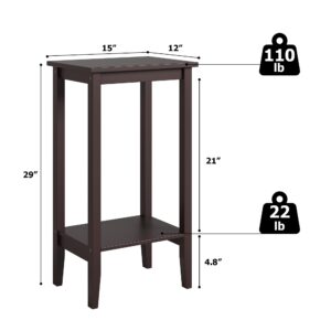 FOTOSOK Tall End Table with 2-Tier Storage Shelf, Small Sofa Side Table Nightstand for Living Room Hallway Small Spaces, Dark Brown