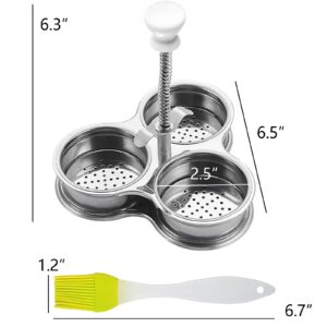 Stainless Steel Egg Poacher,3 Cups Poached Egg Cooker Nonstick Poached Egg Maker Egg Poacher Pan Cups Round Poached Egg Pan with Oil Brush for Breakfast Boiled Eggs